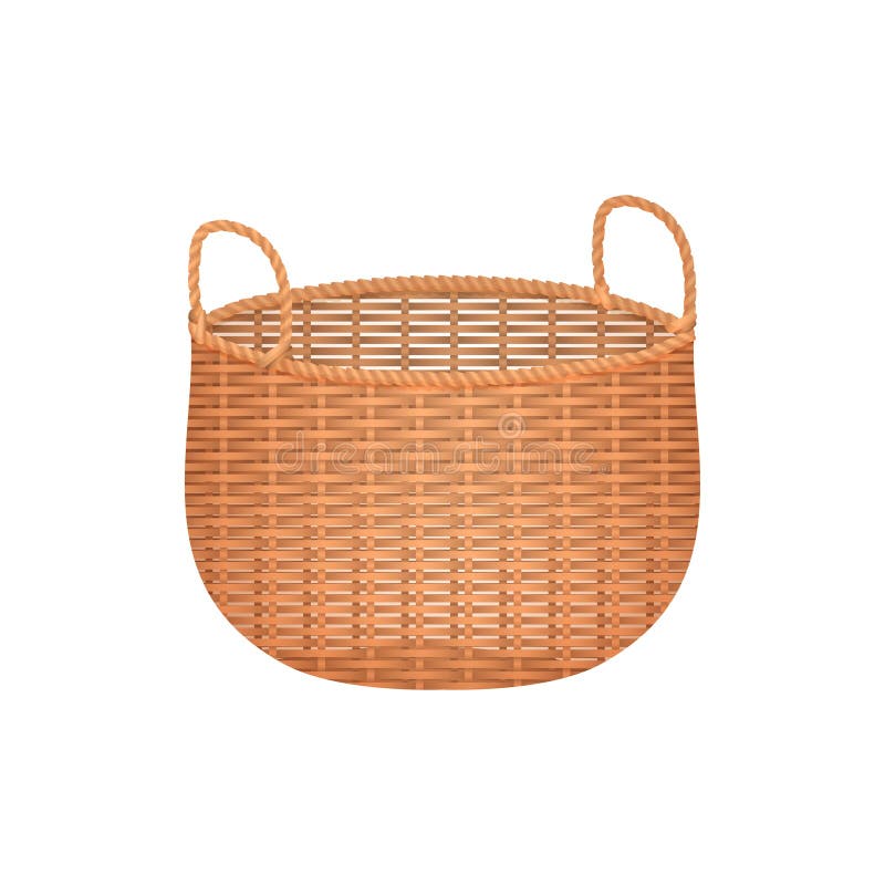3D Rattan Basket with Handles, Wicker Empty Hamper or Straw Bag Stock ...