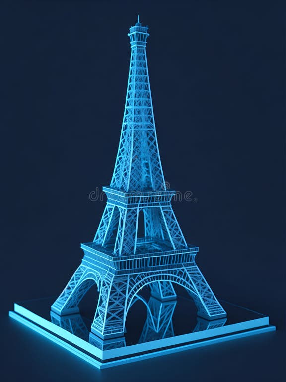 3D Ray Tracing of Eiffel Tower with Neon Effects. Stock Illustration ...
