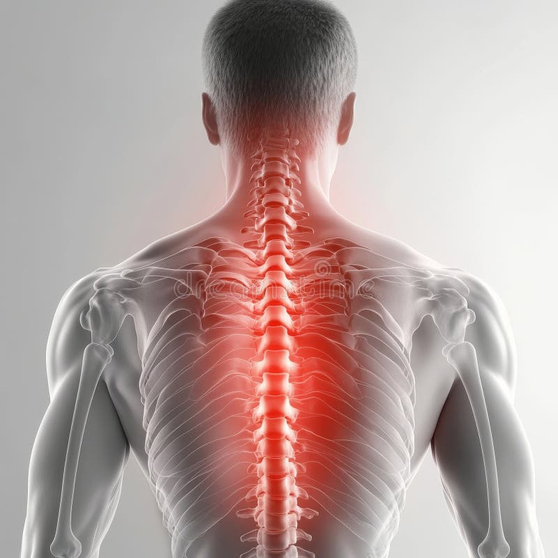 3d X Ray Visualization of Male Back Pain with Transparent Skeleton and ...