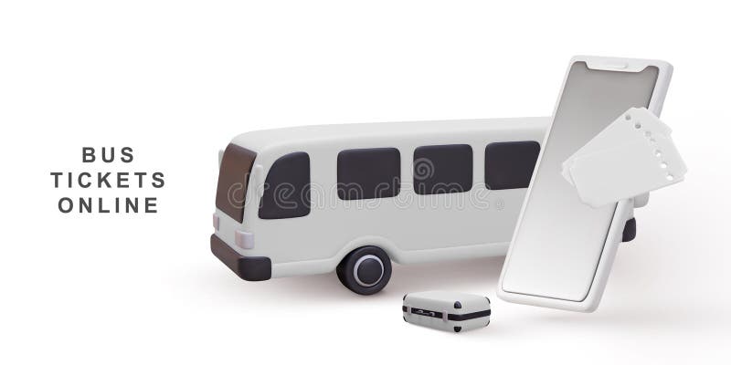 3d Realistic Banner Bus Tickets Online on White Background. Vector ...