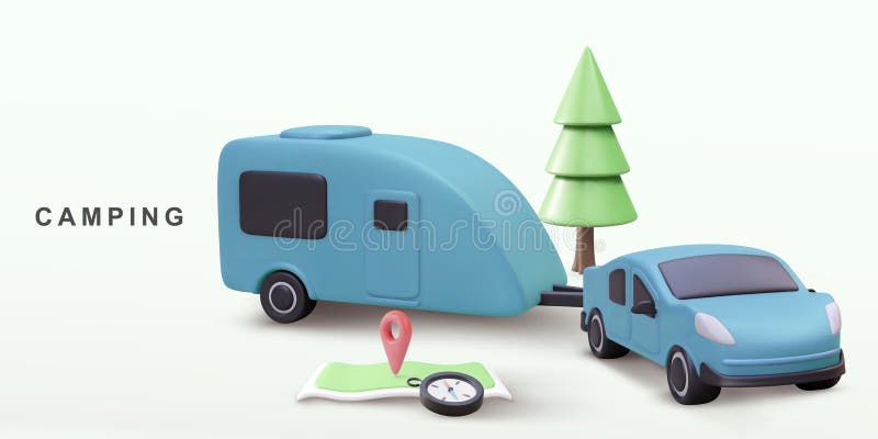 3d Realistic Banner - Camping on White Background. Vector Illustration ...