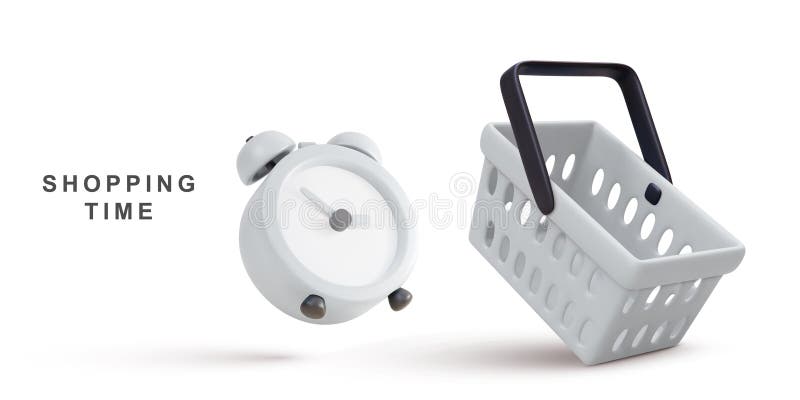 3d Realistic Banner Shopping Time Isolated on White Background. Vector ...