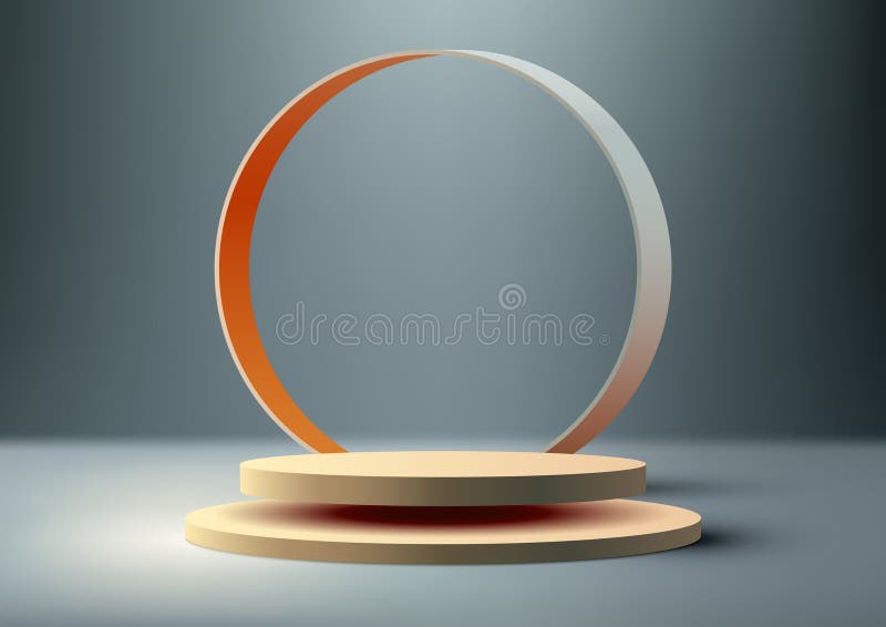 3D Realistic Beige Color Podium Platform with Circle Frame Backdrop ...