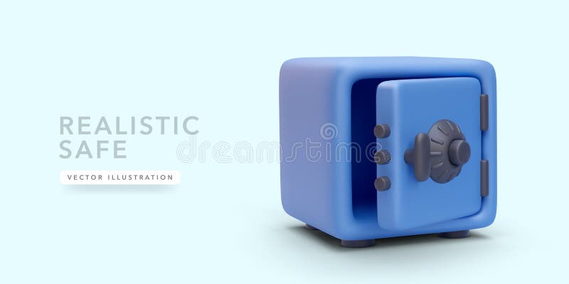 3d Realistic Blue Opened Safe with Shadow Isolated on Light Blue ...