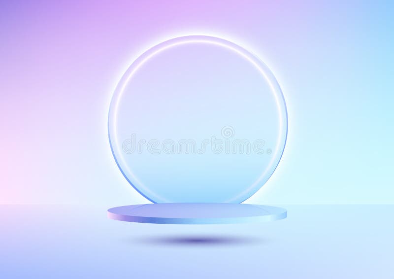 3D Realistic Neon Colors Podium with Neon Lighting Circles Pattern on ...