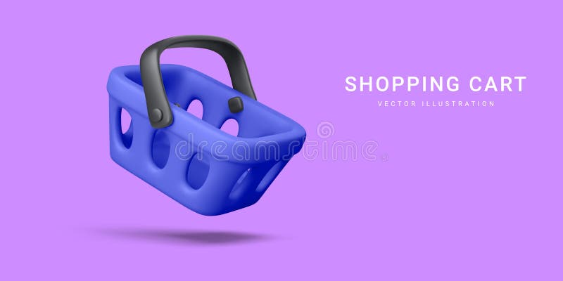 3d Realistic Blue Plastic Shopping Cart Isolated on Light Background ...
