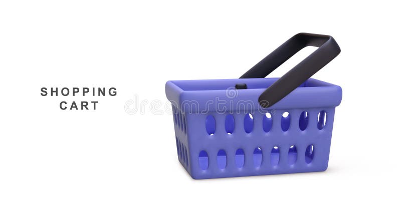 3d Realistic Blue Shopping Cart Isolated on White Background. Vector ...
