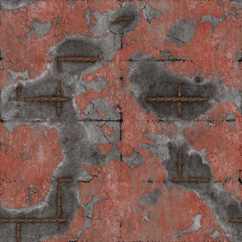 3D Realistic Broken Red Paint Concrete Wall Rendered Texture Seamless ...