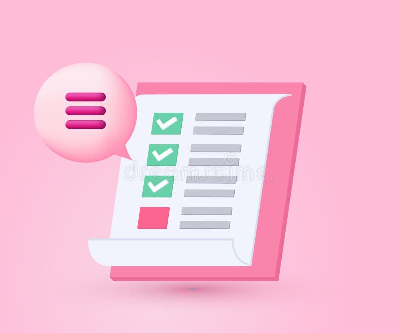 3d Realistic Clipboard Task Plan Management Pink Background Cartoon ...