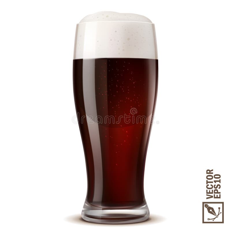 3D Realistic Cold Glass of Dark Beer with Lush Flowing Foam Stock ...