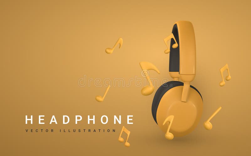 3d Realistic Colour Headphone with Music Note for Music Concept Design ...