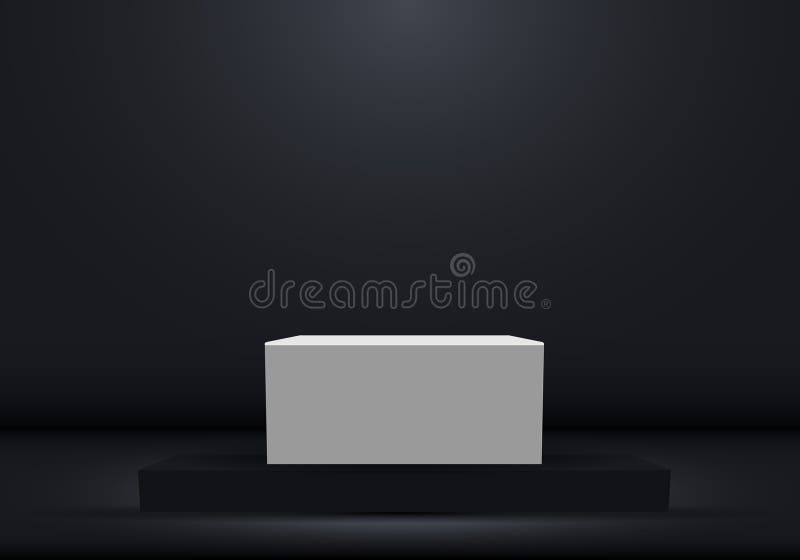 3D Realistic Dark Platform with White Empty Pedestal for Product ...