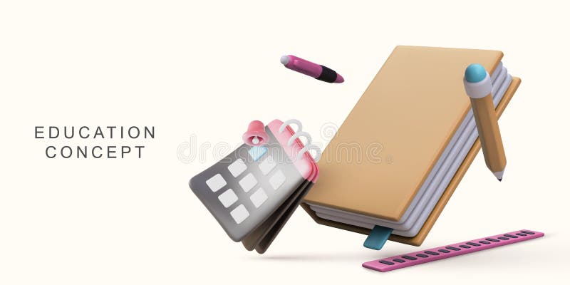 3d Realistic Education Concept on White Background. Vector Illustration ...