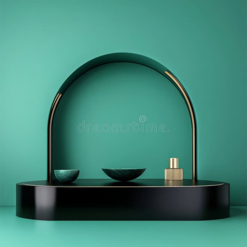 3d Realistic Empty Black Showcase Stand with Perfume Bottle on Green ...