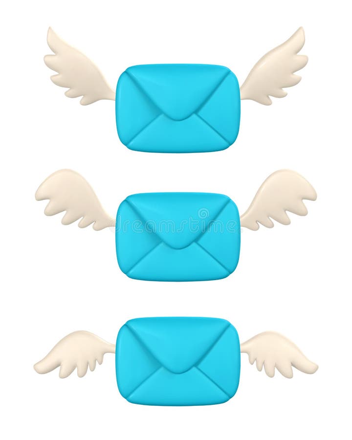 3d Realistic Flying Mail Envelope with Wings in Cartoon Minimal Style ...