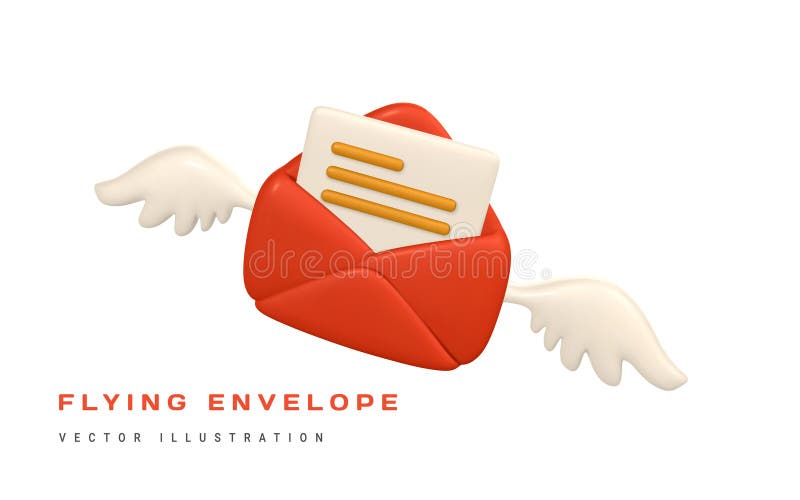 3d Realistic Flying Mail Envelope with Wings in Cartoon Minimal Style ...