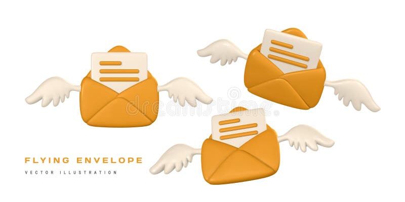 3d Realistic Flying Mail Envelope with Wings in Cartoon Minimal Style ...