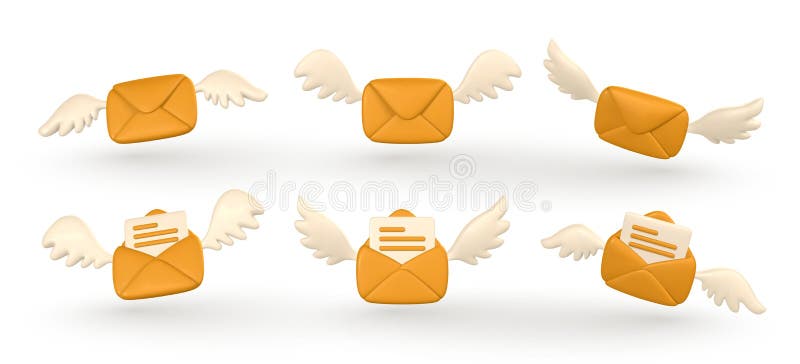 3d Realistic Flying Mail Envelope with Wings in Cartoon Minimal Style ...