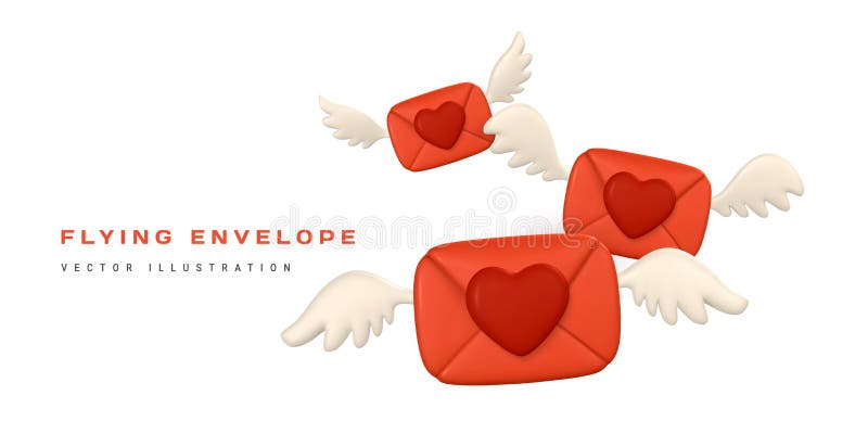 3d Realistic Flying Mail Envelope with Wings and Heart in Cartoon ...