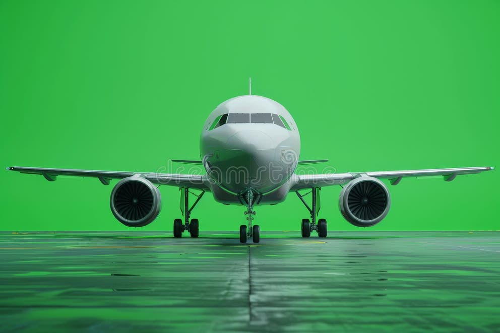 3d Realistic Front View Airplane in the Green Screen Background Stock ...