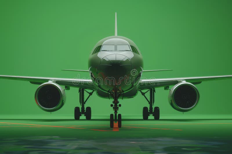 3d Realistic Front View Airplane in the Green Screen Background Stock ...