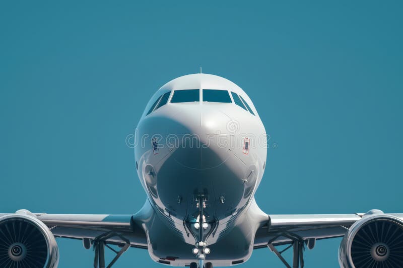 3d Realistic Front View Close Up Airplane in the Blue Background Stock ...