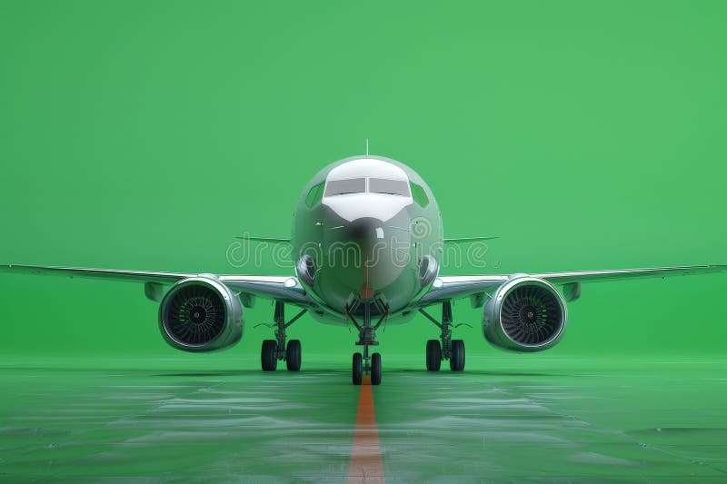 3d Realistic Front View Close Up Airplane in the Green Screen ...