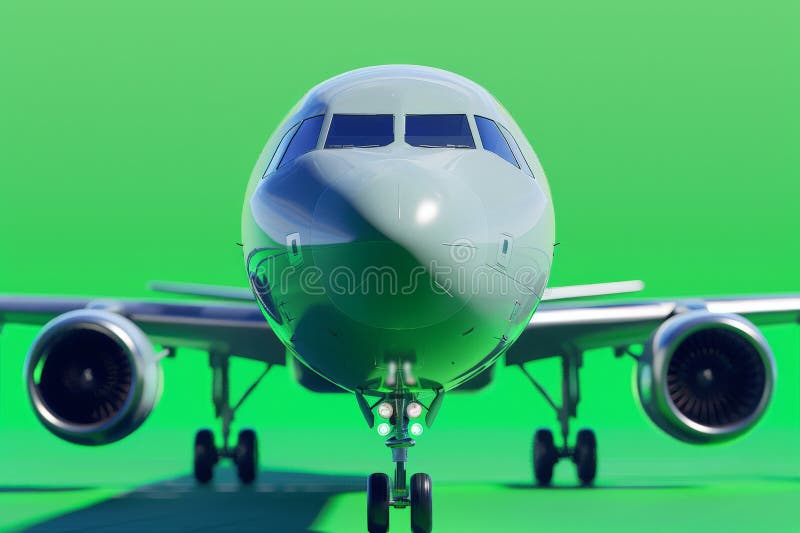 3d Realistic Front View Close Up Airplane in the Green Screen ...