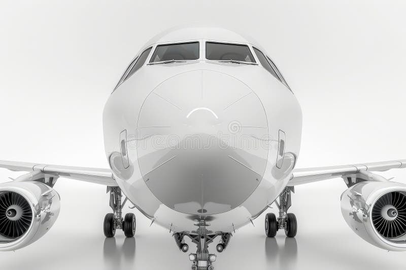 3d Realistic Front View Close Up Airplane in the White Background Stock ...