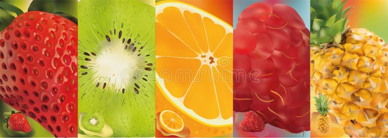 3d Realistic Fruit, Pineapple, Raspberry, Kiwi, Strawberry, Orange ...