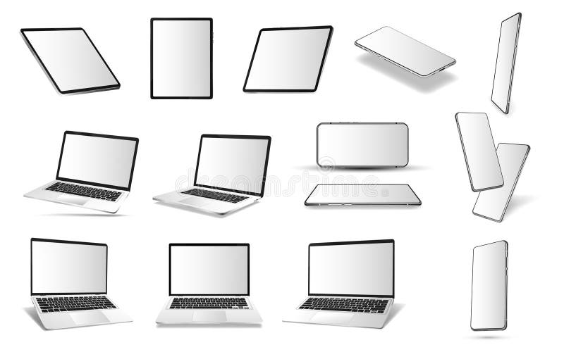 3D Realistic Gadgets in Perspective, Frontal, Isometric View Stock ...