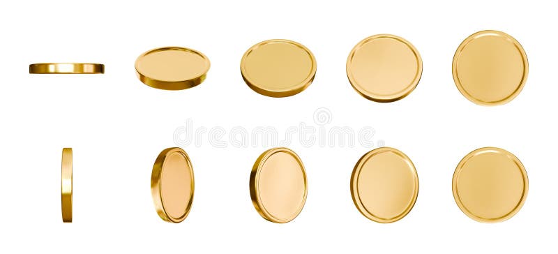 3d Realistic Golden Coins in Different Views Rotating Vertically and ...