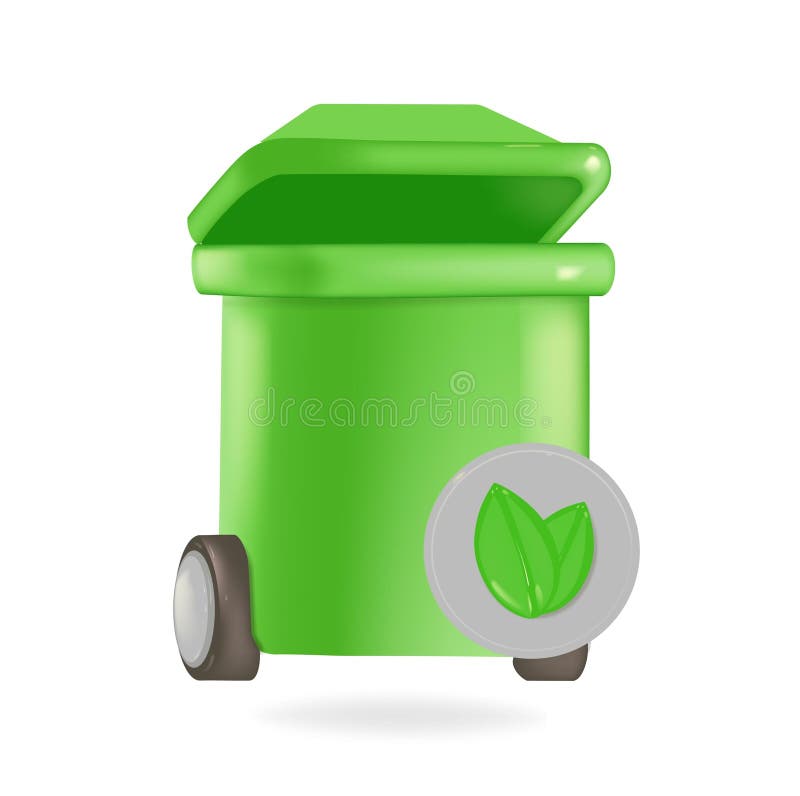 3d Realistic Green Closed Trash Cans with Shadow Isolated on White ...