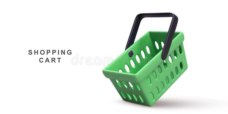 3d Realistic Green Shopping Cart Isolated on White Background. Vector ...