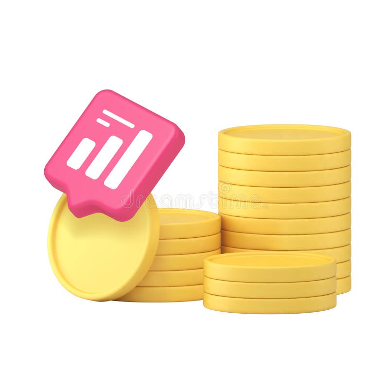 3d Realistic Icon with Gold Coin Stack and Pink Chart Button ...