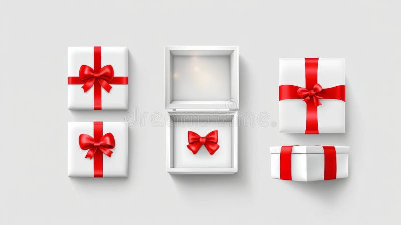 3d Realistic Icon Illustration. Open and Closed White Gift Boxes with ...