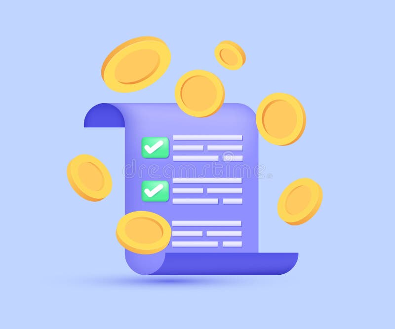 3d Realistic Icon Modern Paper Bill Transaction Receipt Payment Vector ...