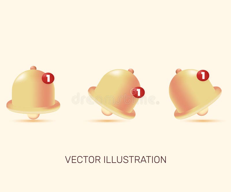3d Realistic Icon Yellow Notification Bell Set Isolated Vector Design ...