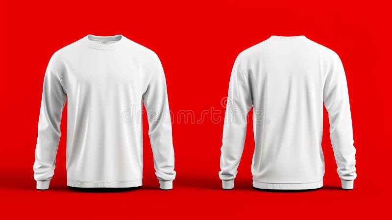 3D Realistic Image of a Plain White Long Sleeve T-shirt Front View and ...