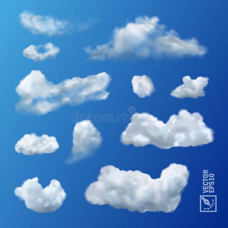 3D Realistic Isolated Set of Transparent Different Cumulus Clouds Stock ...