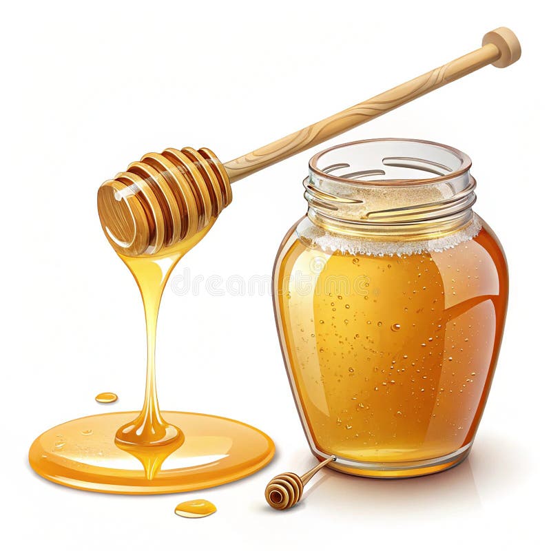 3D Realistic Isolated Vector Honey Jar and Stick with Liquid Honey ...