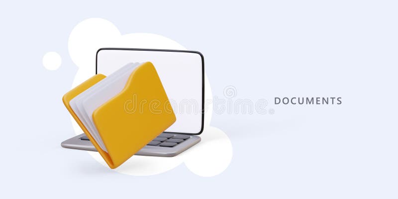 3d Realistic Laptop and Yellow Folder with Documents Stock Vector ...