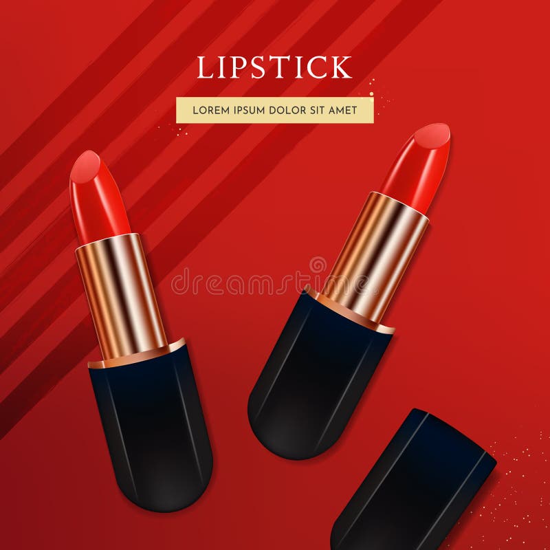 3D Realistic Lipstick Cosmetic Product on Red Background Stock Vector ...