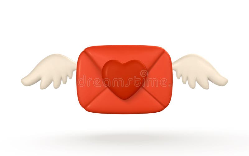 3d Realistic Mail Envelope with Wings and Heart in Cartoon Minimal ...