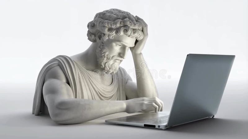 3D Realistic Marble Philosopher Statue Using Laptop on Green Screen ...