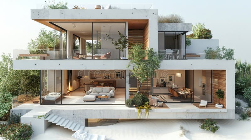 A 3D Realistic Model of a Modern Living Space. Stock Photo - Image of ...