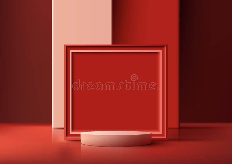 3D Realistic Modern Luxury Style Empty White Podium Platform with Red ...