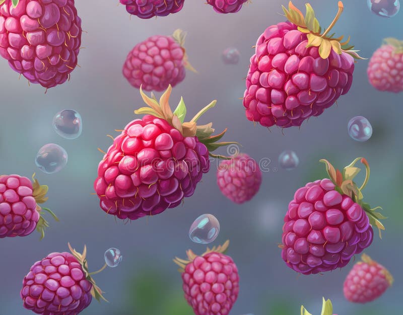 3d Realistic Modern Raspberry Background with a Falling Green Leaf ...