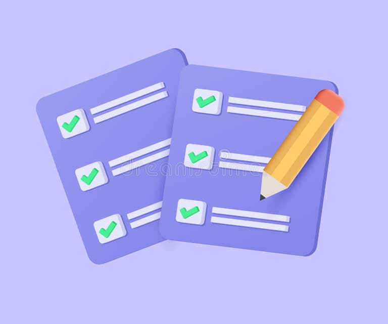 3d Realistic Notes Check Mark Completed Task Cartoon Style Vector ...