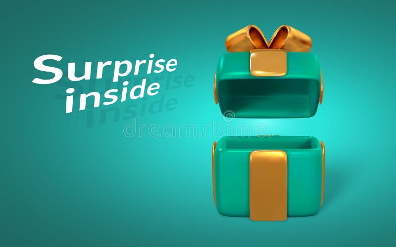 3D Realistic Open Gift Box with Gold Ribbon and Bow. Surprise Inside ...